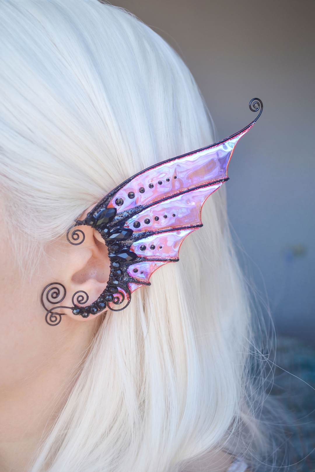 Mermaid Ear Cuffs – Black Iridescent Fantasy Earrings for Cosplay
